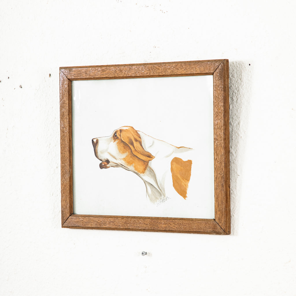 Framed Dog Painting - French Metro Antiques